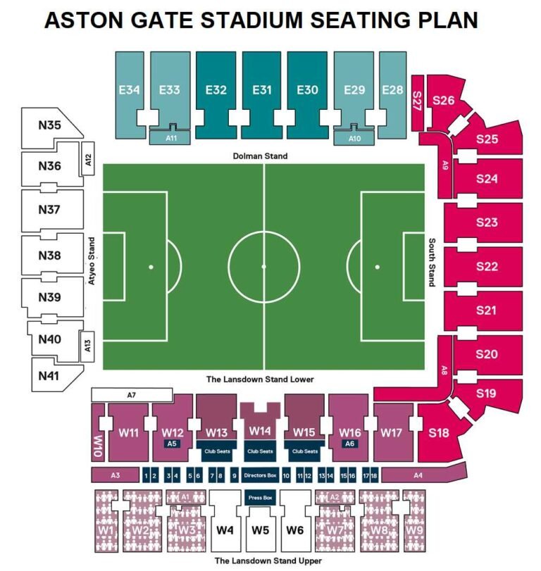 Ashton Gate Stadium Seating Plan with Seat Number and Rows