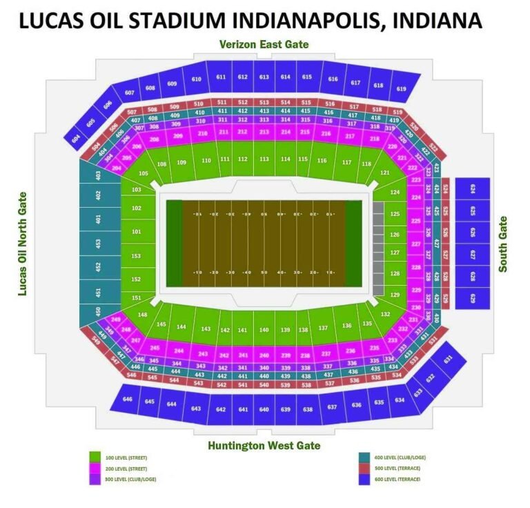 Lucas Oil Stadium Seating Chart with Seat Numbers and Row, Parking Map