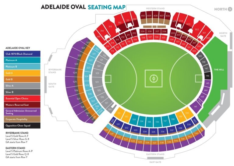 Adelaide Oval Stadium Seating Chart 2026 with Rows and Seat Numbers