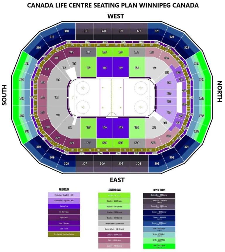 Canada Life Centre Seating Chart with Seat Numbers and Rows
