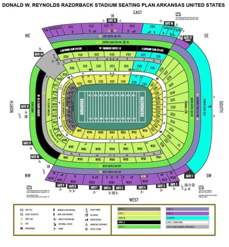 Donald W. Reynolds Razorback Stadium Seating Chart, Parking Map, Ticket ...