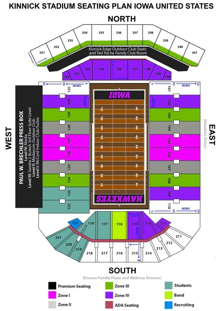 Kinnick Stadium Seating Chart with Rows and Seat Numbers