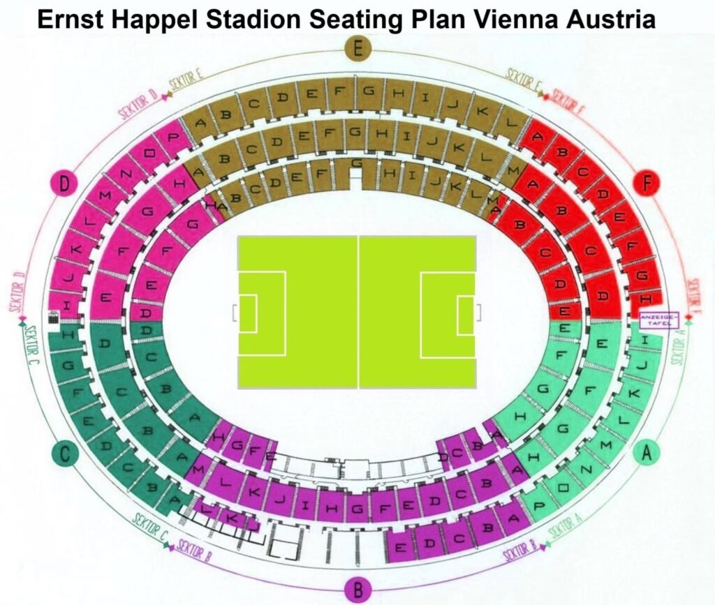 Ernst Happel Stadion Seating Plan with Seat Numbers and Rows