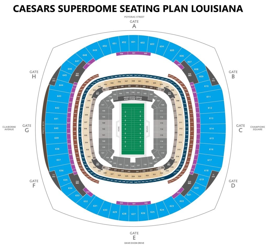 Caesars Superdome Seating Plan, Parking Map, Ticket Price, Ticket Booking