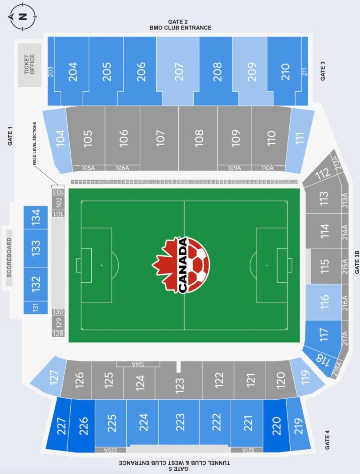 BMO Field Stadium Seating Plan with Seat Numbers, BMO Field Seat Map