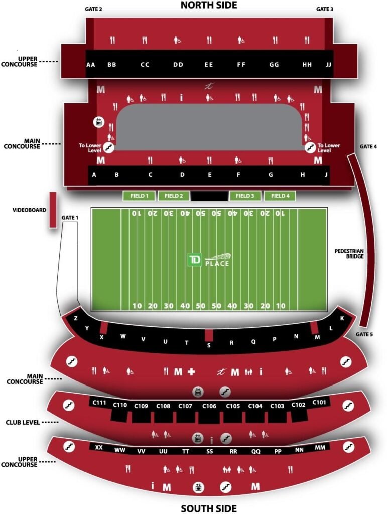 TD Place Stadium Seating Plan with Seat Numbers, TD Place Seat Map 2024
